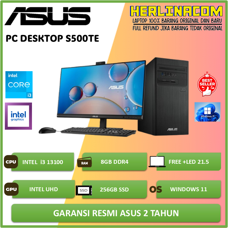 Jual ASUS PC DESKTOP S500TE INTEL CORE i3 13100 8GB 256GB WINDOWS 11 ...