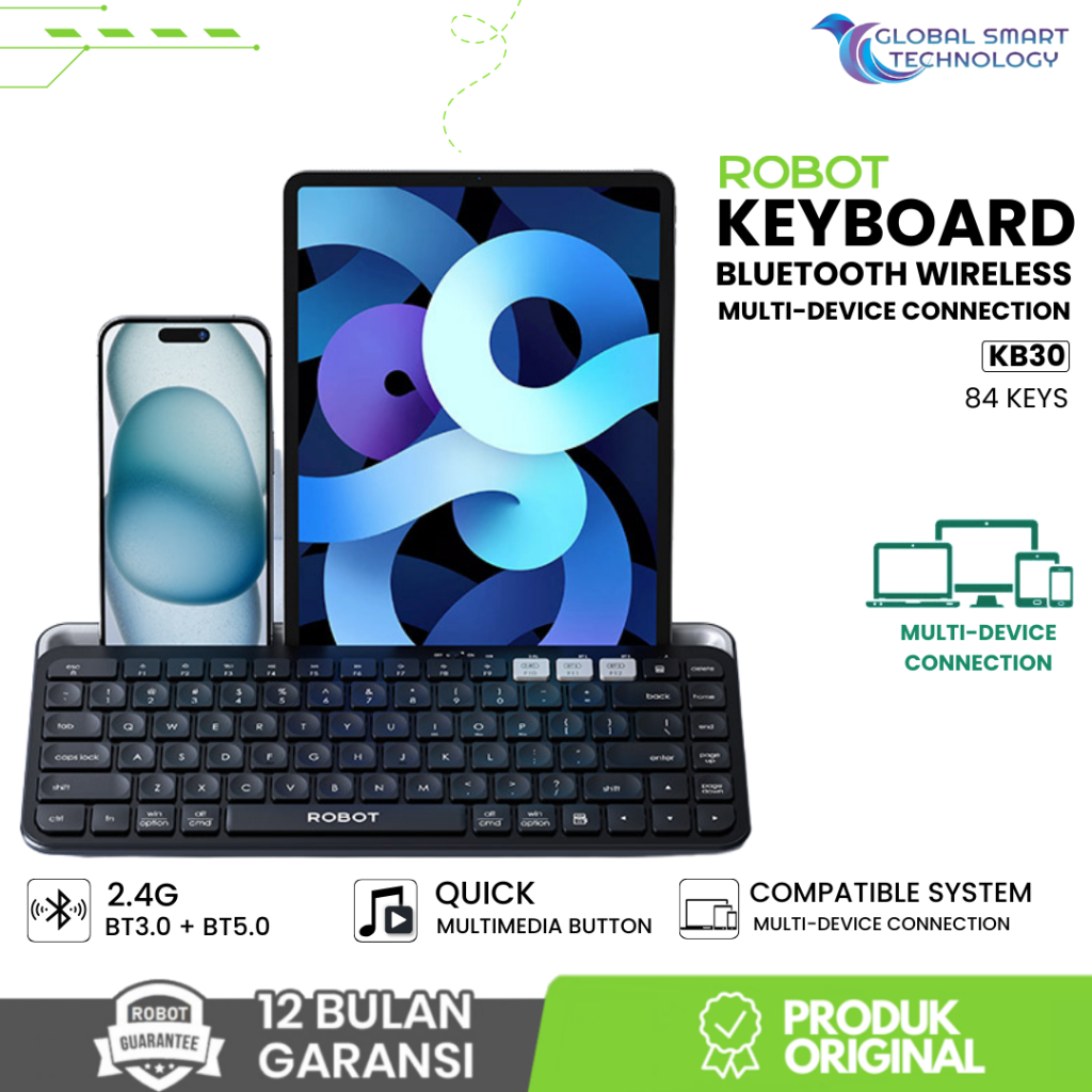 Jual ROBOT KB30 Keyboard Bluetooth 3.0 + 5.0 + Wireless USB 2.4G Multi ...
