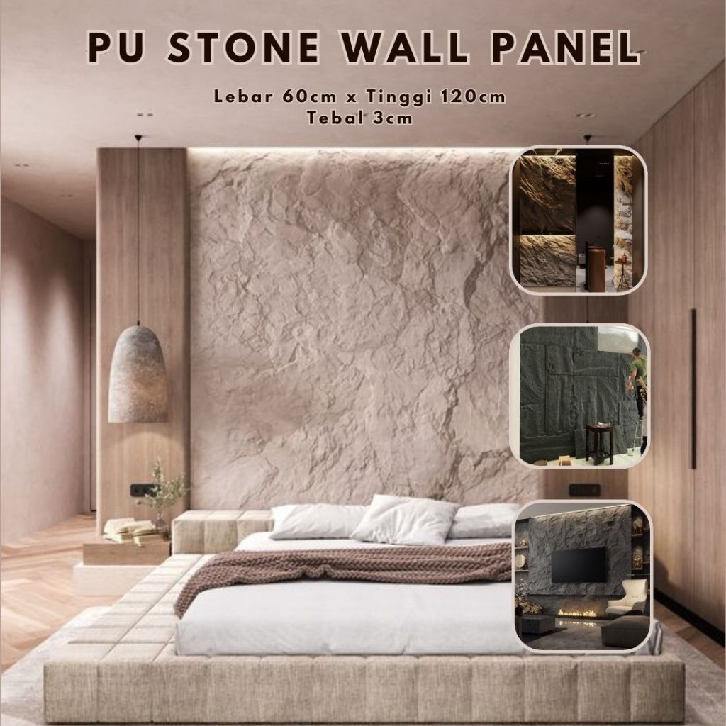Jual PU Stone Panel Batu Alam 3D Dinding Estetik 60x120cm Desain ...