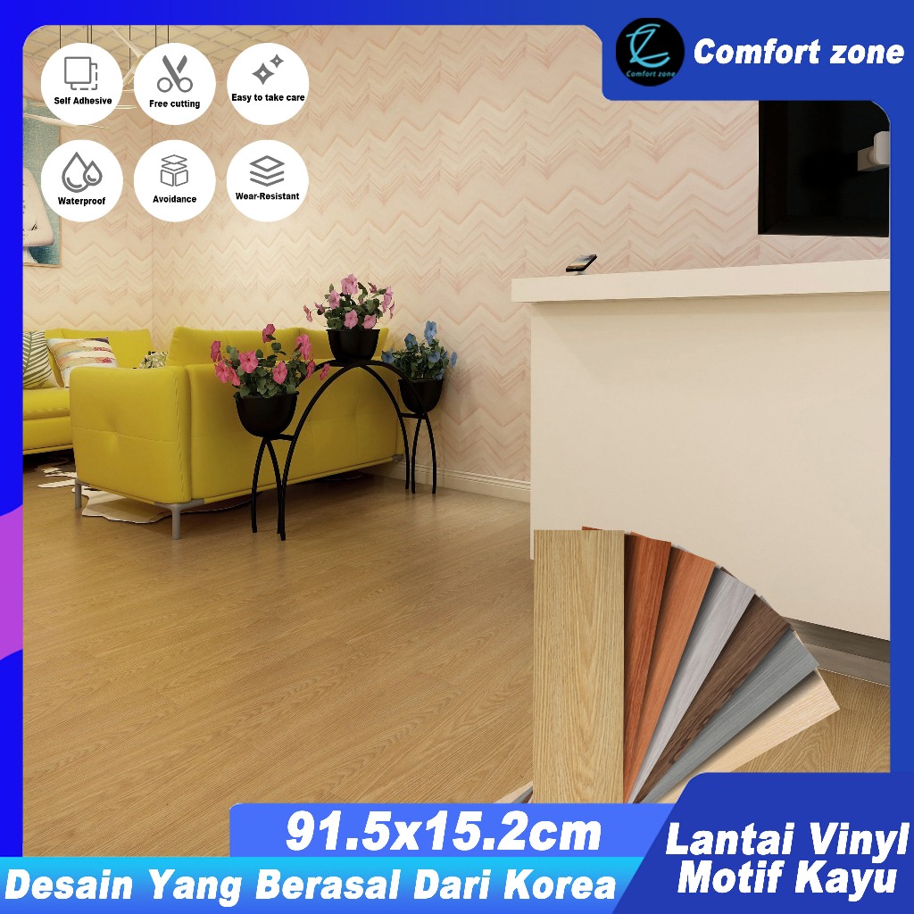 Jual 【Comfort Zone】Lantai vinyl motif kayu Ukuran:91.5cmx15.2cm / Stiker lantai vinyl / Stiker ...