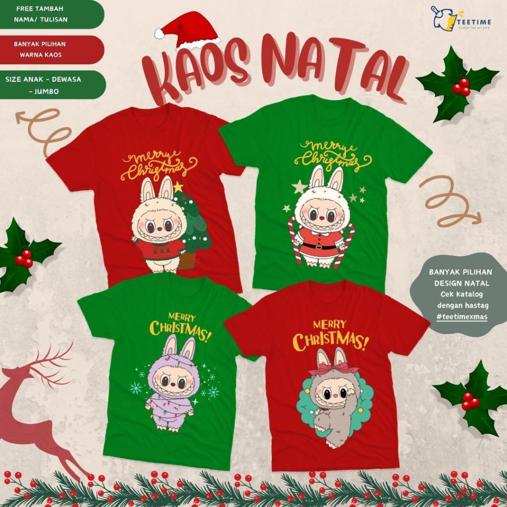 Jual TEETIME Kaos Natal Christmas Labubu Teetime - Desain Labubu ...