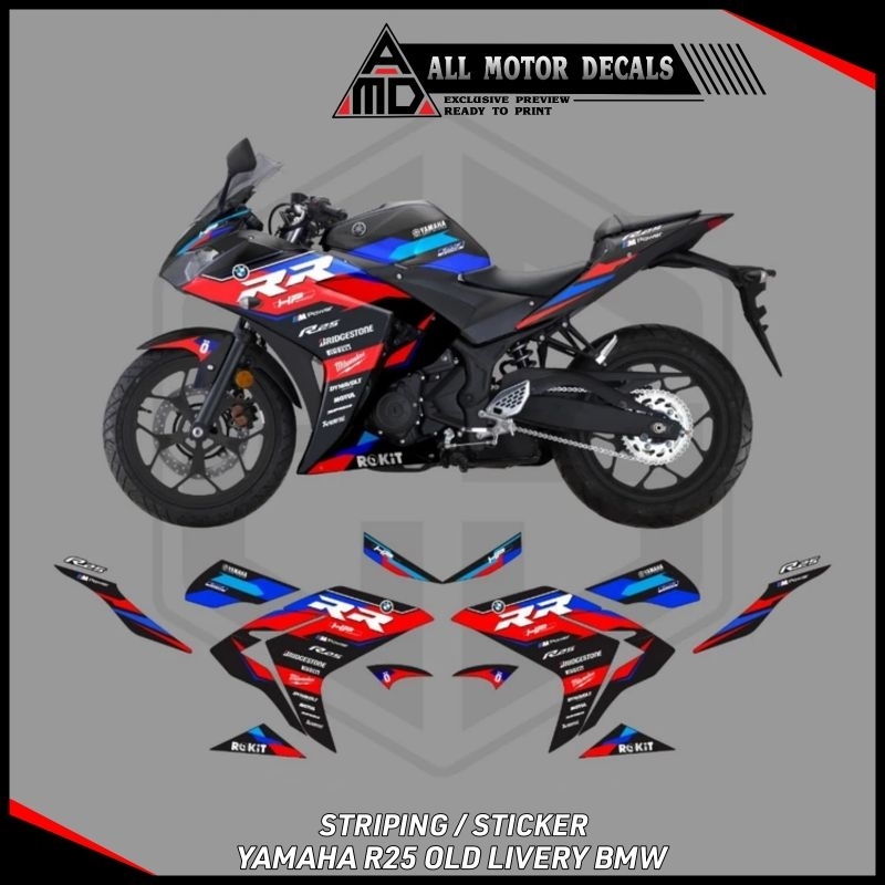 Jual STRIPING R25 OLD LIVERY BMW TRICOLOR / STICKER YAMAHA YZF R25 LAMA ...