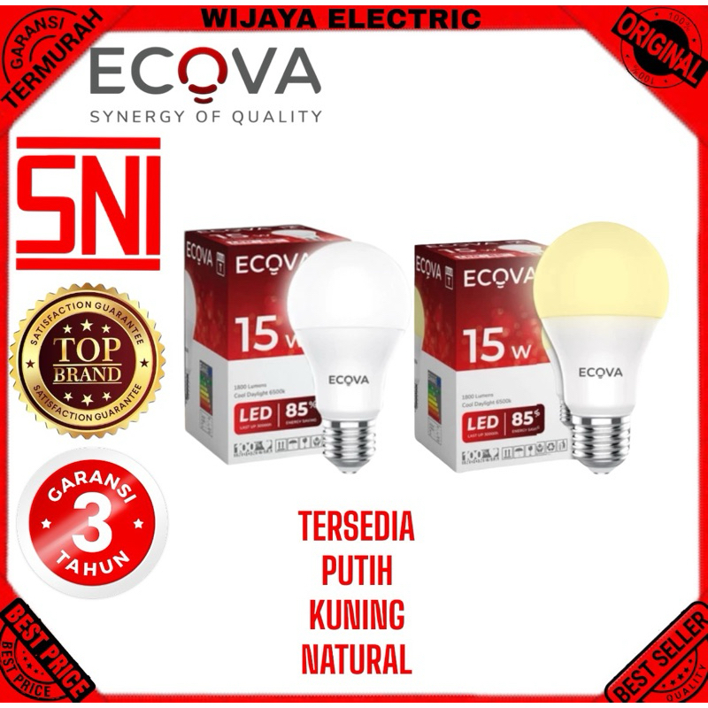 Jual Ecova lampu bohlam Led A bulb E27 15 watt | Shopee Indonesia