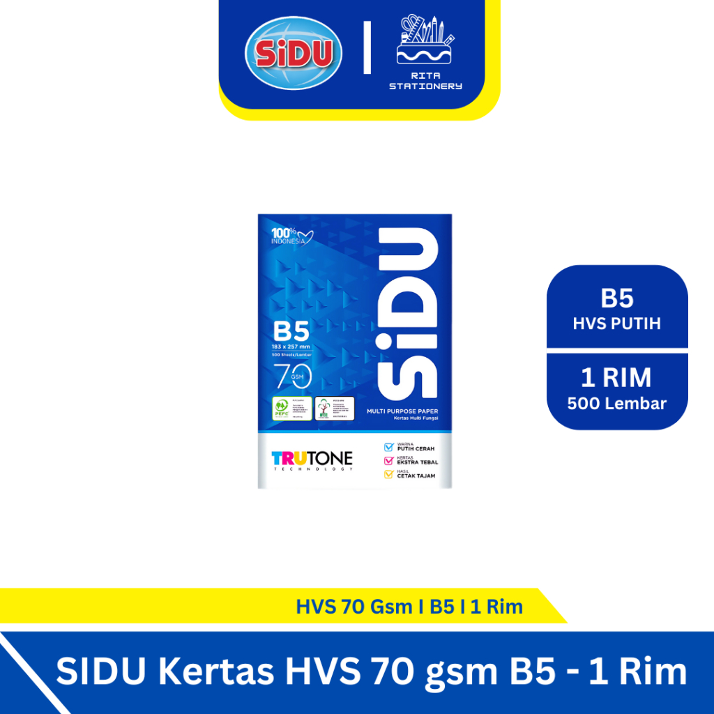 Jual Kertas HVS Sidu B5 70 Gsm - 1 Rim ( BUKAN UKURAN A4 ) | Shopee Indonesia