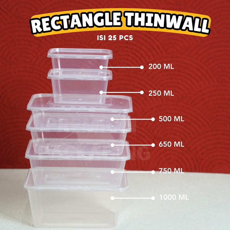Jual [ISI 25 PCS] Thinwall Rectangle LIBRA Kotak Makan Plastik Persegi Panjang berbagai Uk ...