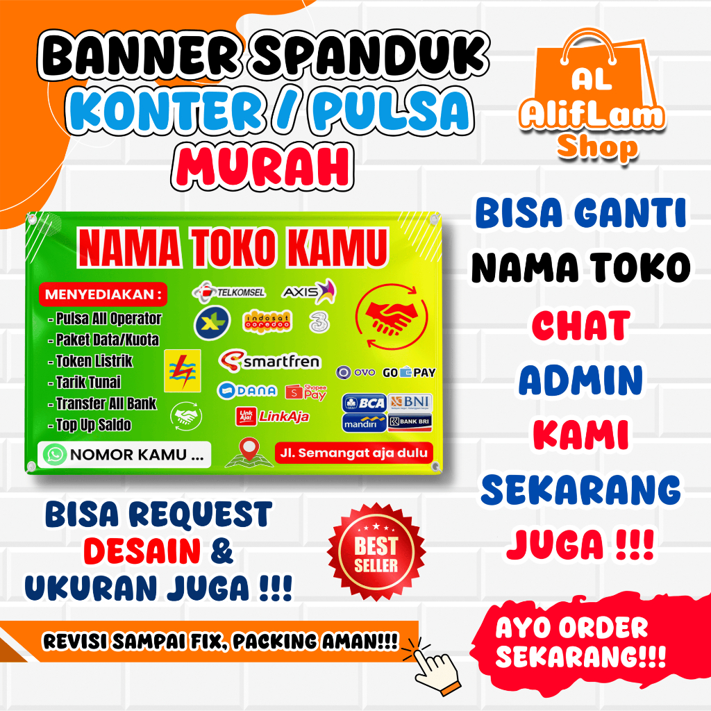 Jual CETAK BANNER SPANDUK KONTER PULSA | VERSI AS_05 | BISA GANTI NAMA ...