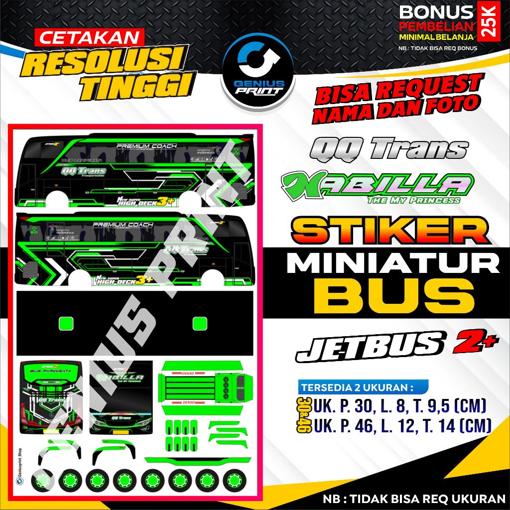 Jual Stiker Mainan Miniatur Bus Jetbus 2+ QQ Trans Ukuran 30 dan 46cm ...