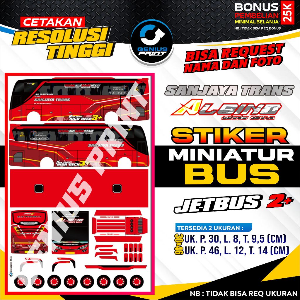 Jual Stiker A3 Miniatur Bus Jetbus 2+ Livery Sanjaya Trans | Sedya ...