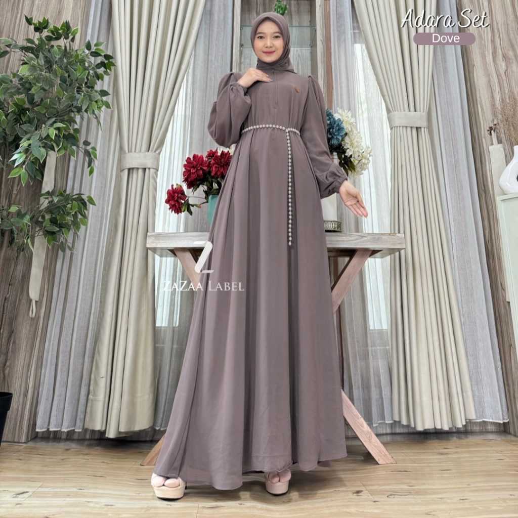 Jual Zazaa Label - Adara Set Hijab Motif Polos Bahan Ceruty Babydoll Full Furing Busui Pesta ...