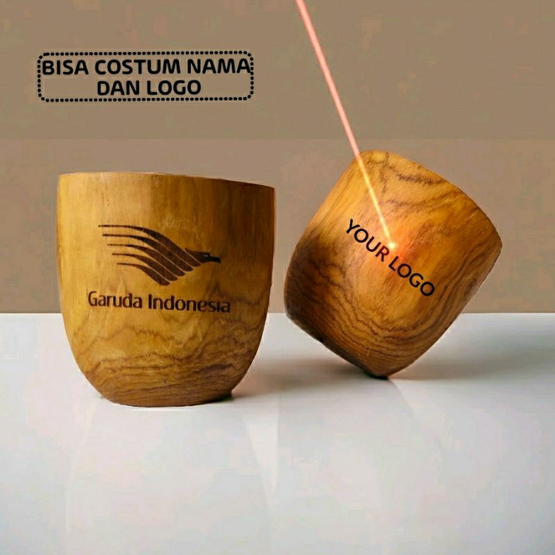 Jual Mug Gelas Kayu Jati Asli Bisa Costum Logo dan Nama | Shopee Indonesia