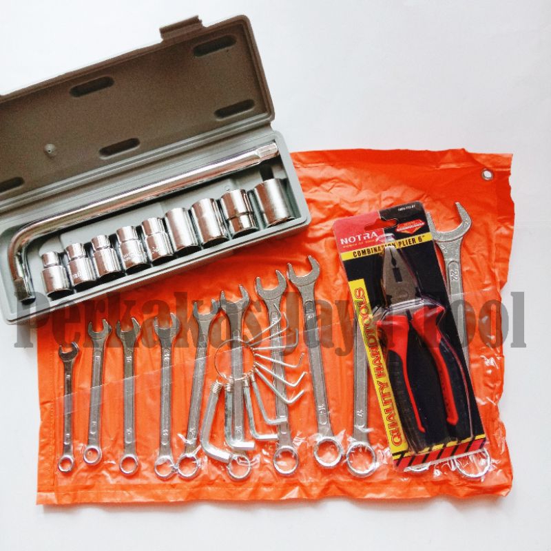 Jual Paket Kunci Ring Pas Set + Kunci Sok Set 10 pcs + Kunci L + Tang Kombinasi 6" Inch | Shopee ...
