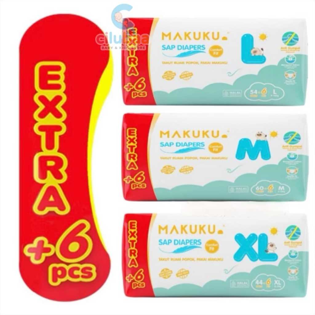 Jual MAKUKU SUPER JUMBO Air Diapers Comfort Fit SAP Size M60+6 L54+6 XL44+6 - MAKUKU POPOK TIPE ...