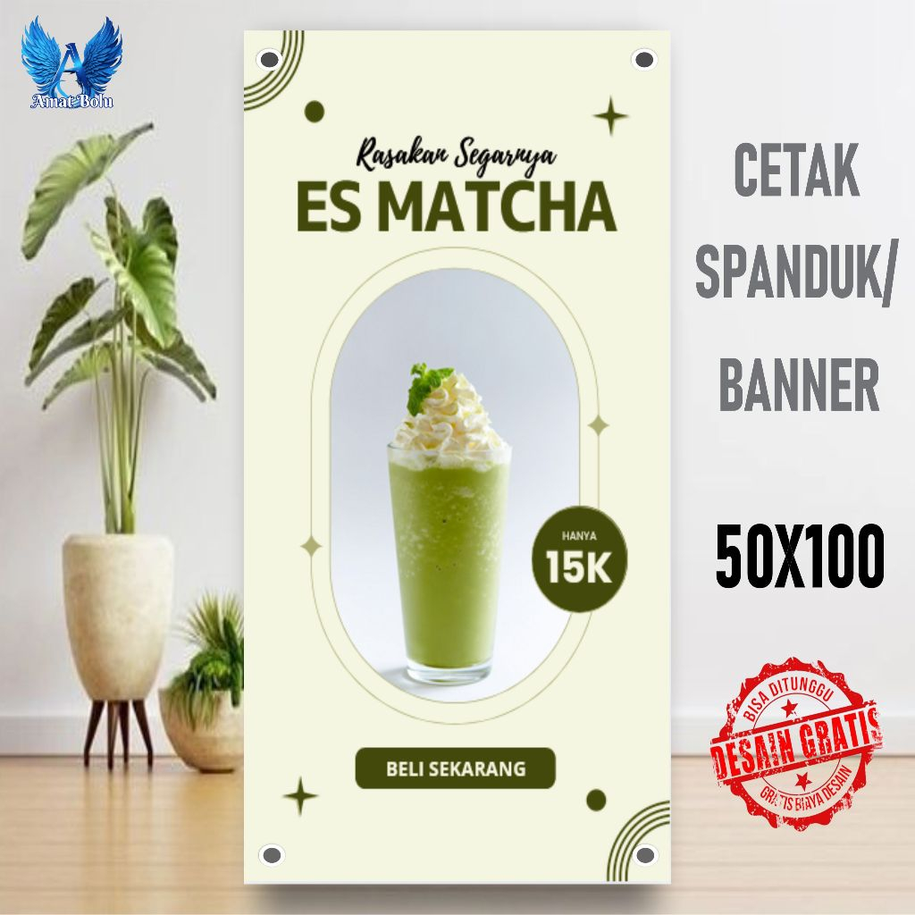 Jual Cetak Banner Cetak Spanduk Es Matcha Costom Desain | Shopee Indonesia