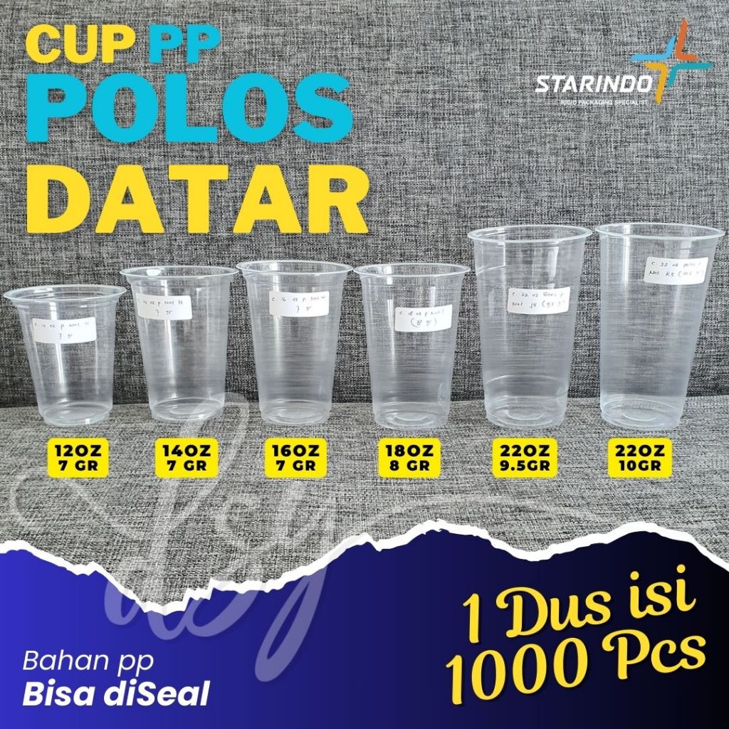 Jual Polos Cup Plastik PP DATAR Merk Starindo 12/14/16/18/22 OZ - 1000 ...