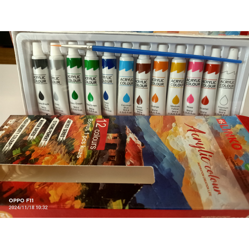 Jual Cat Lukis Linko Warna Akrilik 12 Warna Dalam 1 Set | Shopee Indonesia