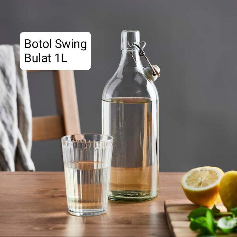 Jual Botol Kaca Tutup Swing 1L BULAT/ Botol Swing Kombucha Minuman ...