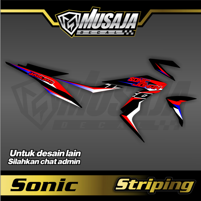Jual stiker striping sonic merah biru putih transparan uv glossy non ...