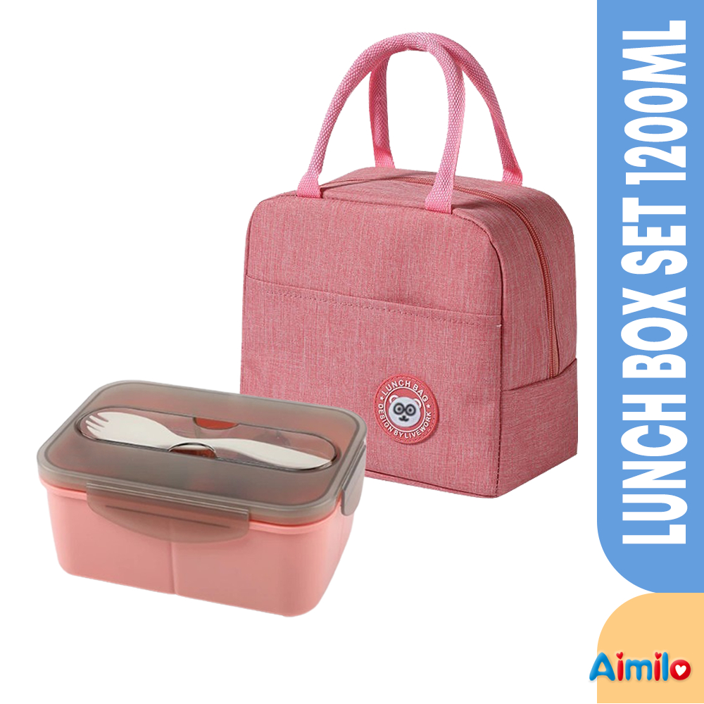 Jual Lunch Box Set FREE Alat Makan - Set Kotak Bekal Tas Bekal Makan Siang 1200ml Ukuran Jumbo ...