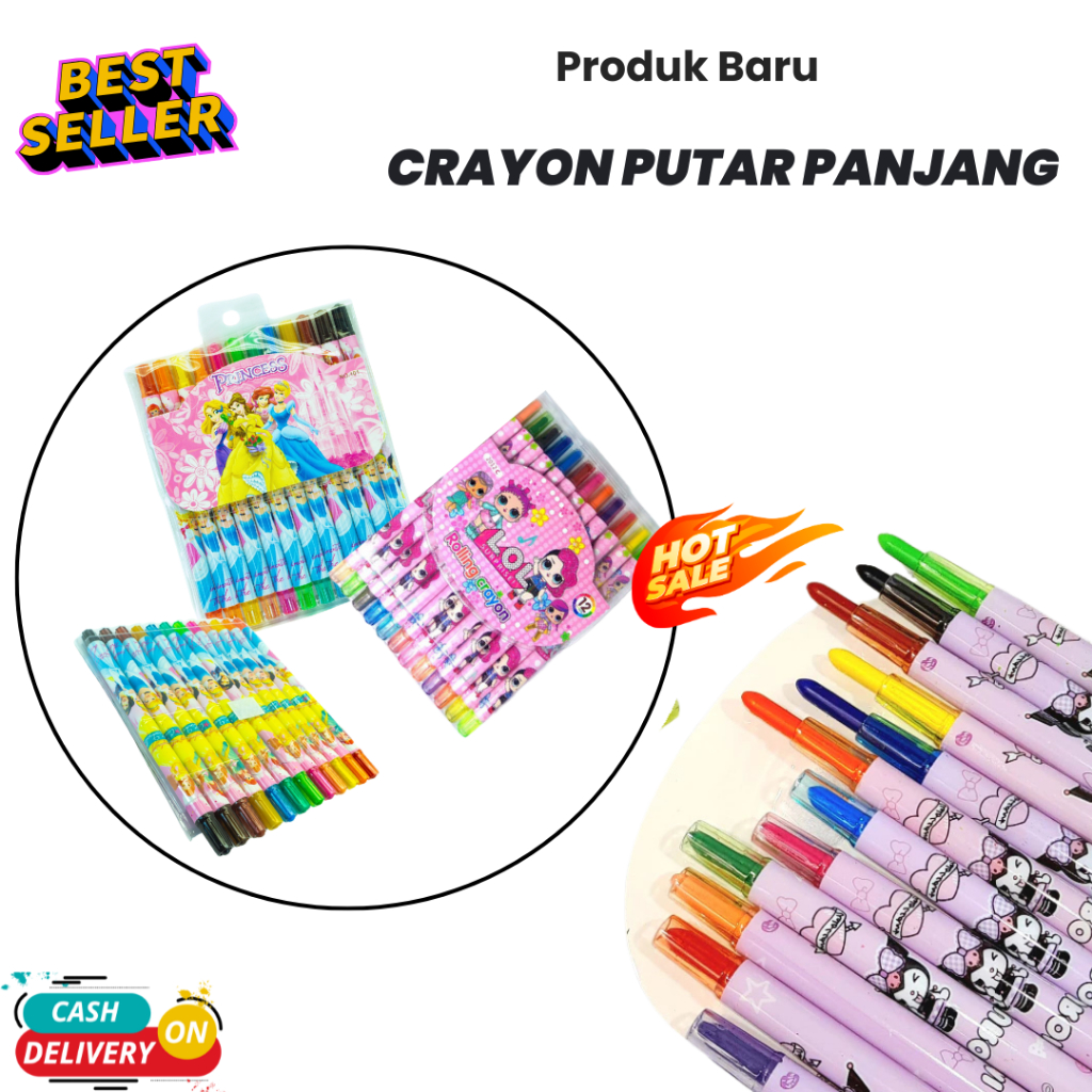 Jual krayon Putar panjang 12 Warna /Crayon Putar Panjang 12 Warna ...