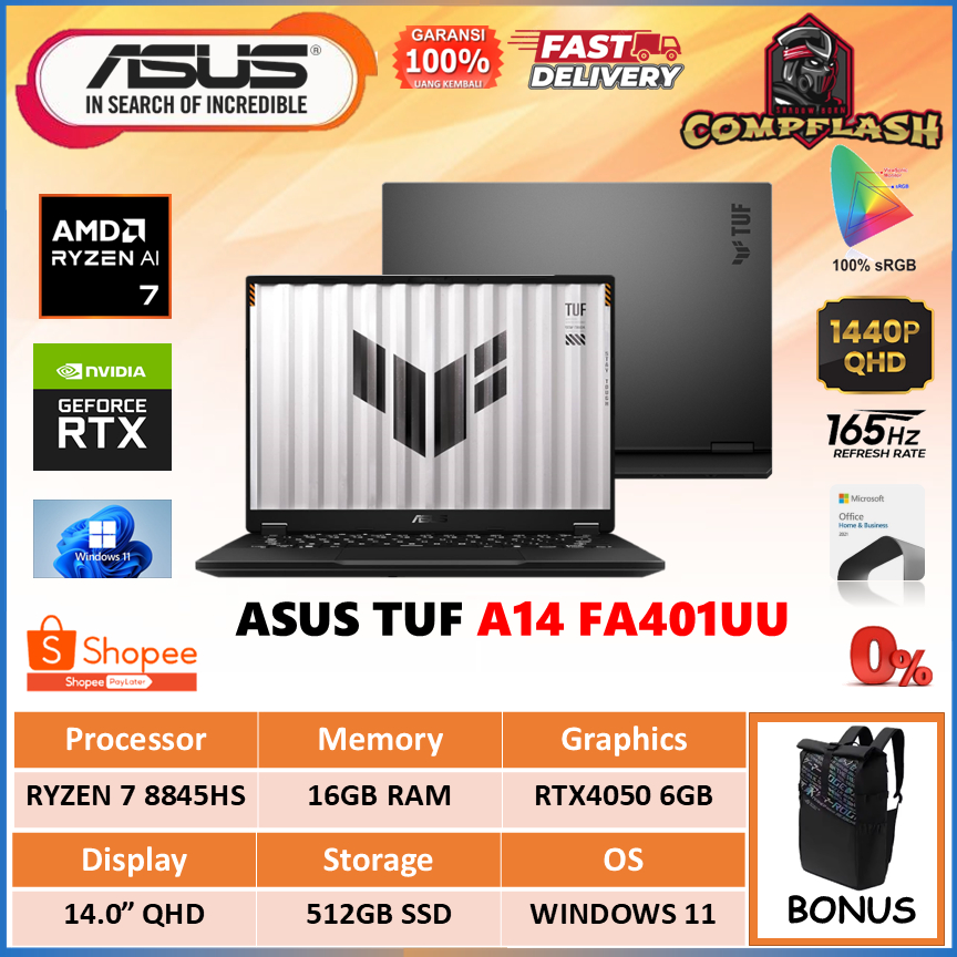 Jual ASUS TUF A14 FA401UU RYZEN 7 8845HS RTX4050 6GB/ 16GB 512GB WIN11 ...