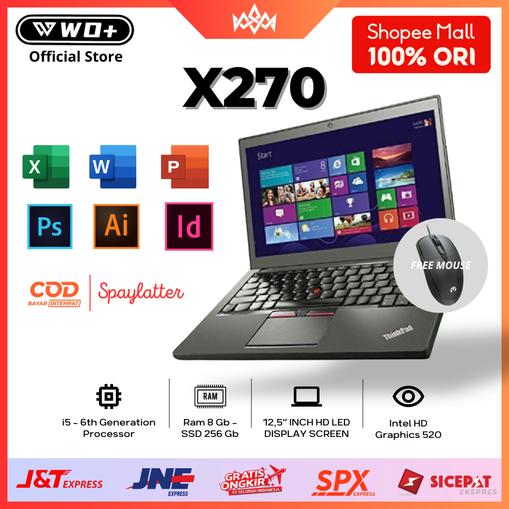 Jual Laptop Lenovo Thinkpad X270 Core i5 Gen6 RAM 8GB SSD 256GB COD Second Like New 99% Original ...