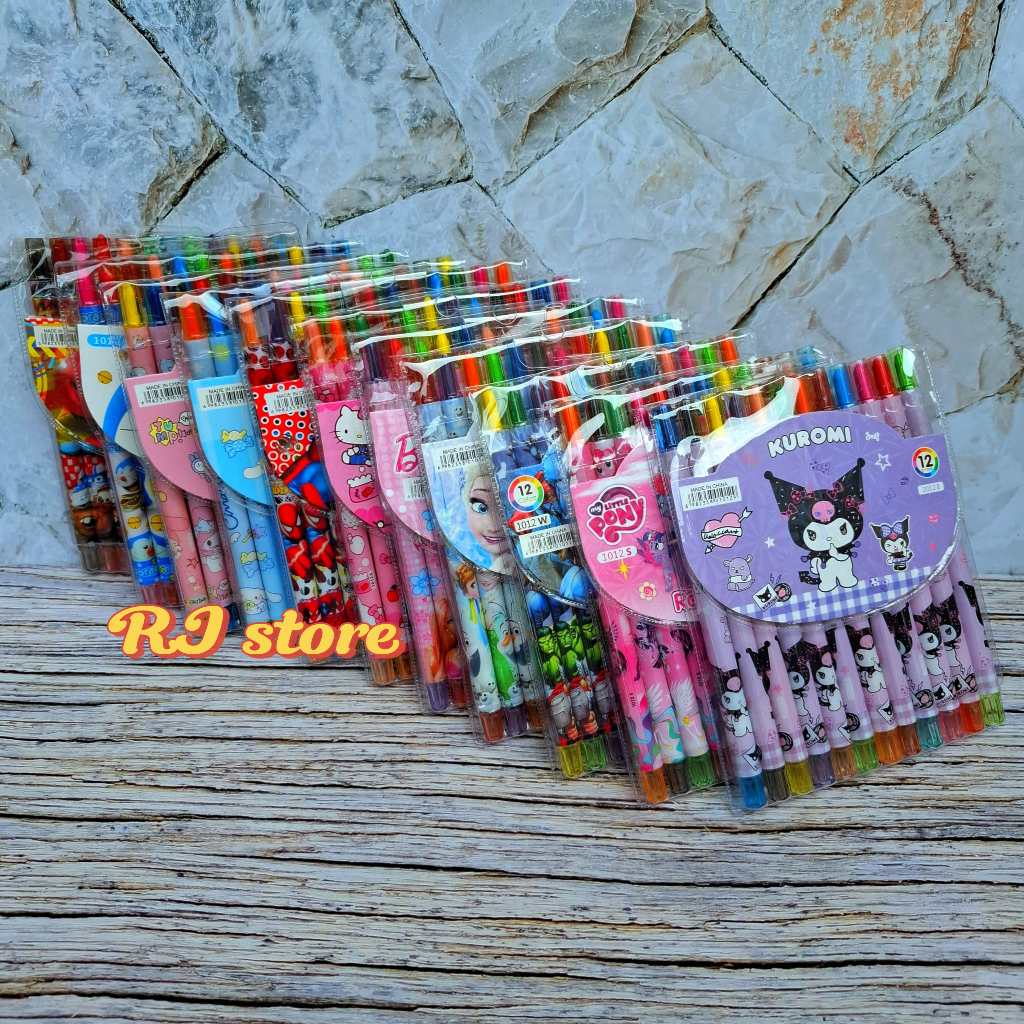 Jual CRAYON PUTAR PANJANG 12warna/krayon/rolling crayon/twist crayon ...