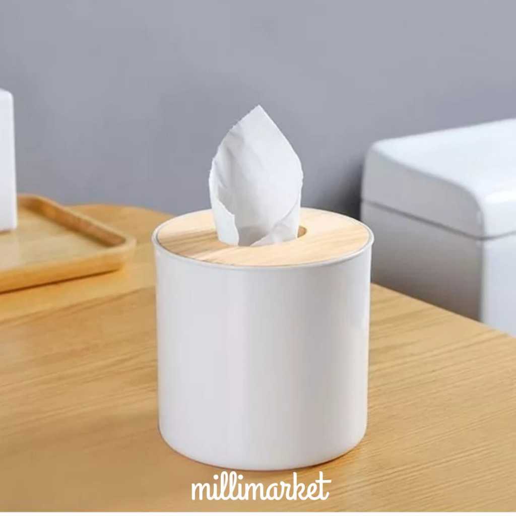 Jual ROUND TISSUE BOX MINIMALIST 12.5CM / box tissue roll aesthetic ...