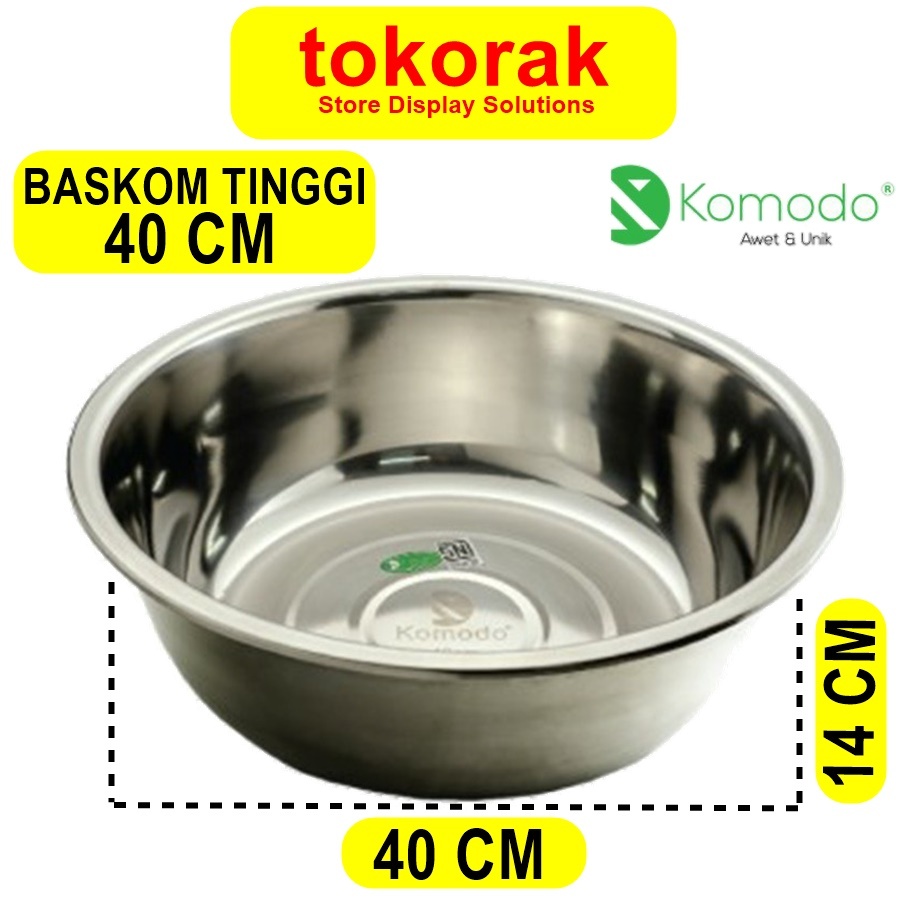 Jual BASKOM STAINLESS STEEL TINGGI 40 CM KOMODO BASKOM MIXING BOWL 40CM ...