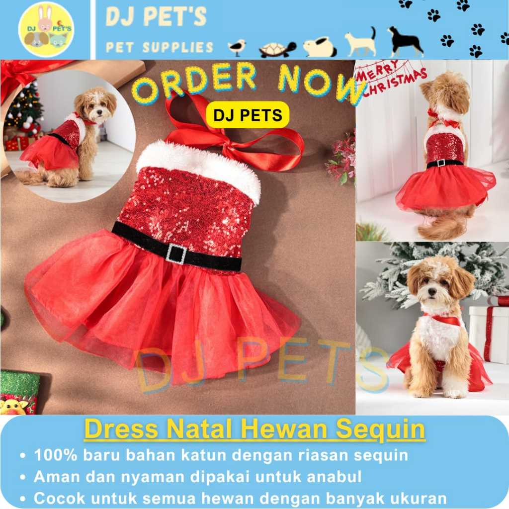 Jual Baju natal anjing dan kucing baju hewan edisi natal model dress sequin | Shopee Indonesia