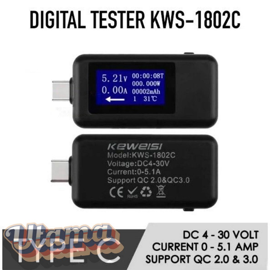 Jual Digital Tester Keweisi KWS-1802C Alat Ukur Tegangan Type-C Alat ...