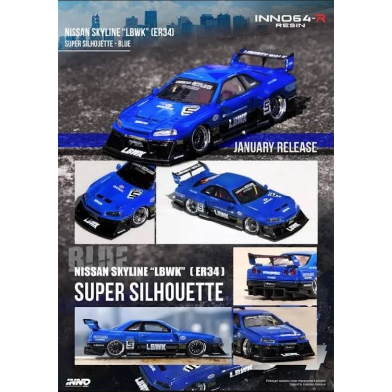 Jual INNO64 RESIN Nissan Skyline LBWK ER34 Super Silhoutte Blue ...