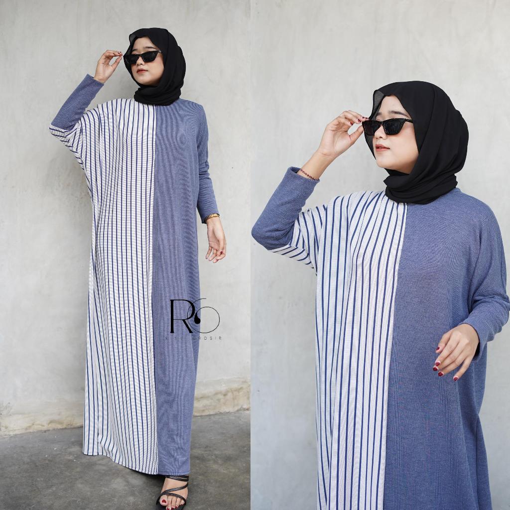 Jual Malla Dress Knit Premium Wanita Batwing Dress Salur Kombinasi Busui Panjang Maxi | Shopee ...