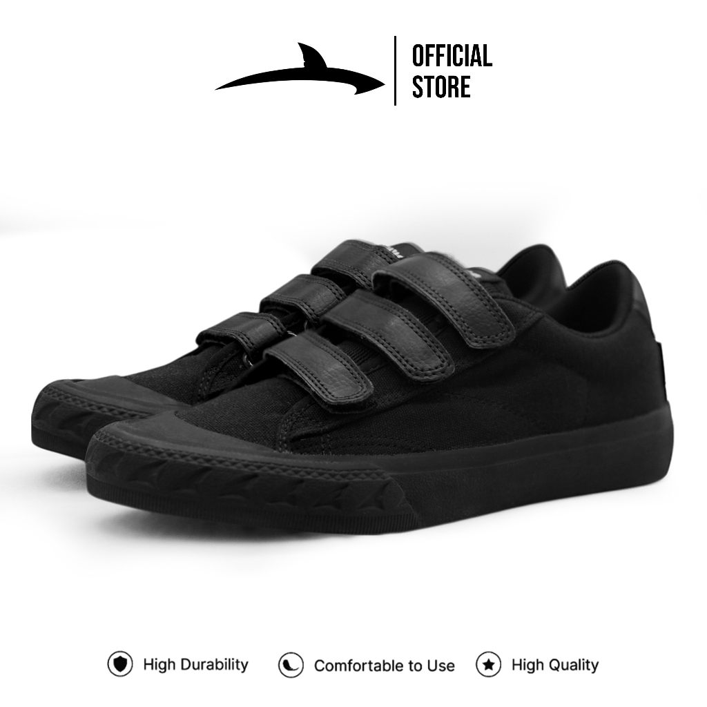 Jual FINS Basic Velcro Full Black - Sepatu sekolah hitam Sneakers Pria ...