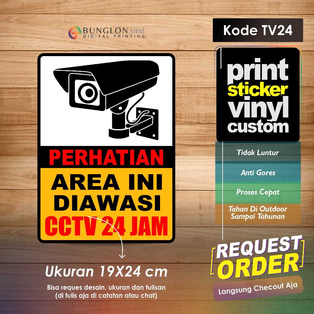 Jual STIKER PERHATIAN AREA INI DI AWASI CCTV 24 JAM + LAMINASI KODE ...