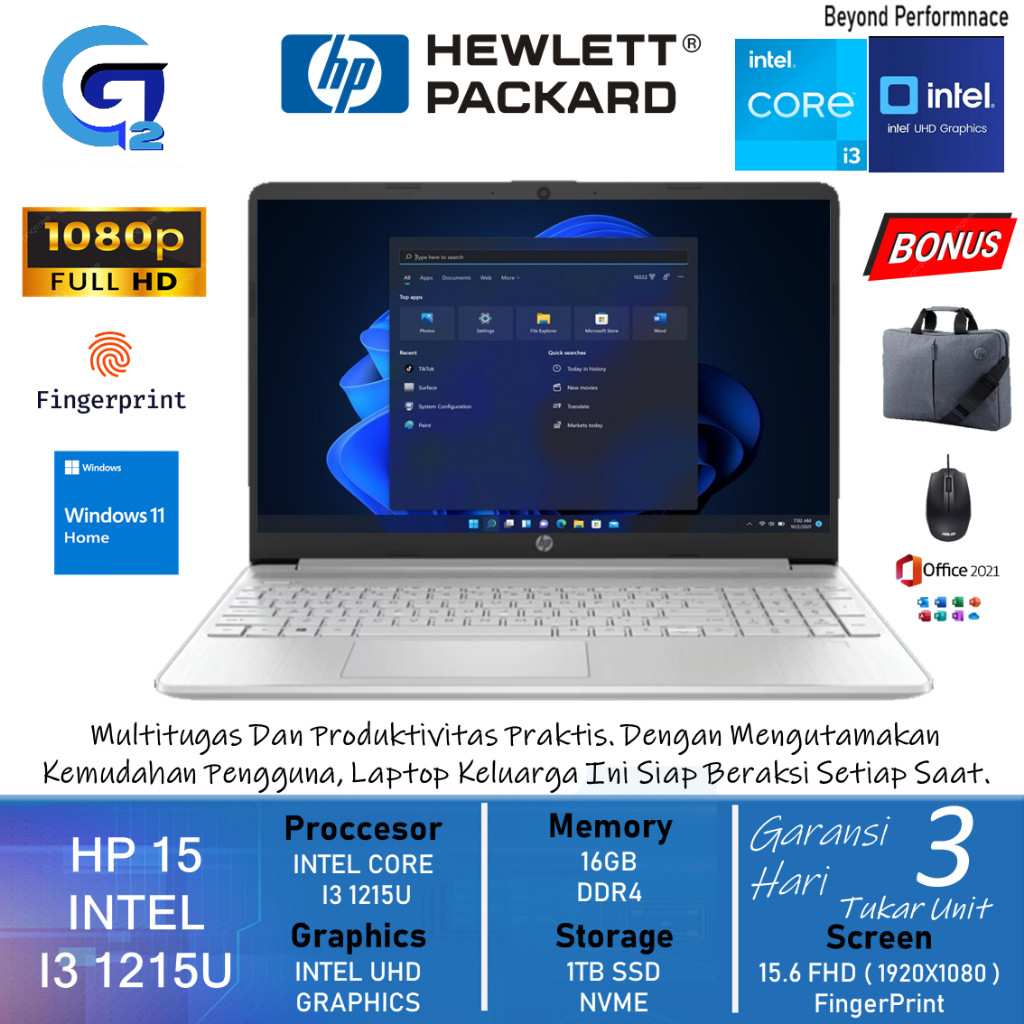 Jual Laptop Hp 15 Intel Core i3 1215U Ram 16GB 512GB SSD 15.6 FHD FP ...