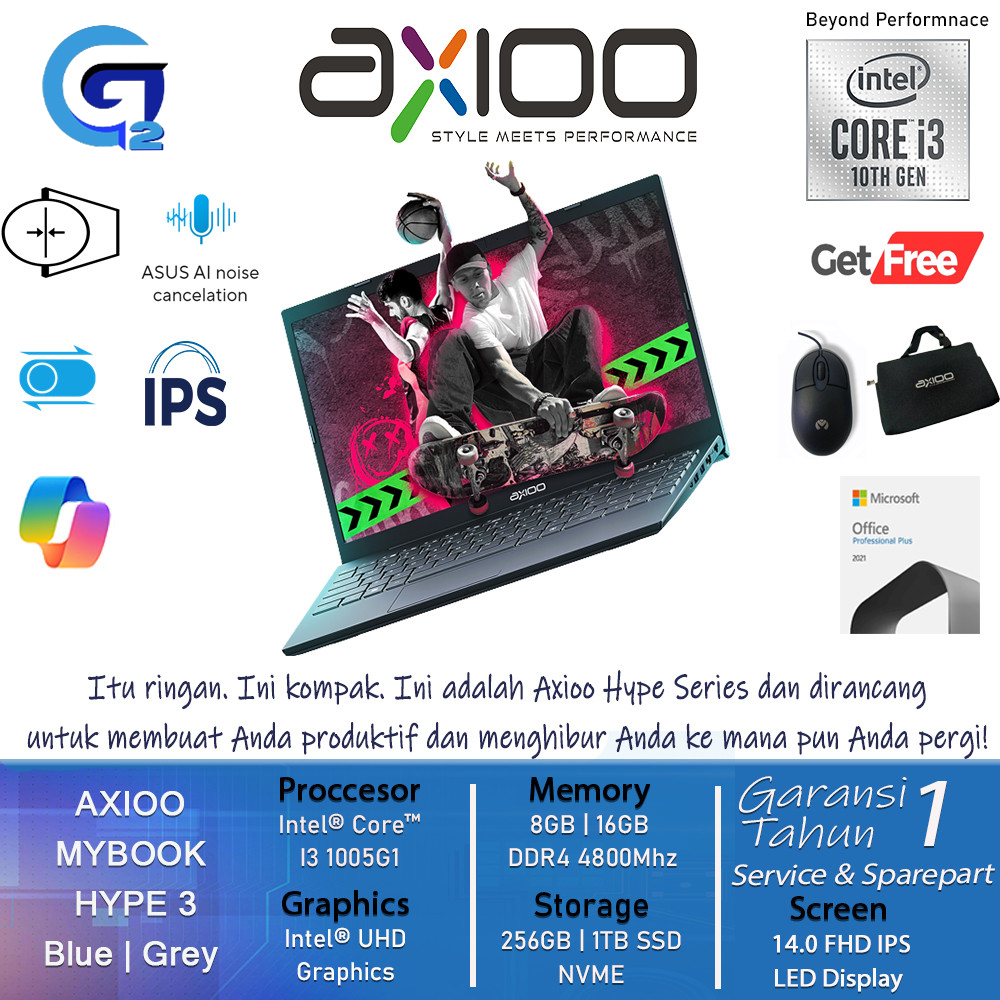 Jual Laptop Axioo MyBook Hype 3 Intel Core i3 1005G1 16GB 1TB SSD FHD Windows11 Blue | Grey ...