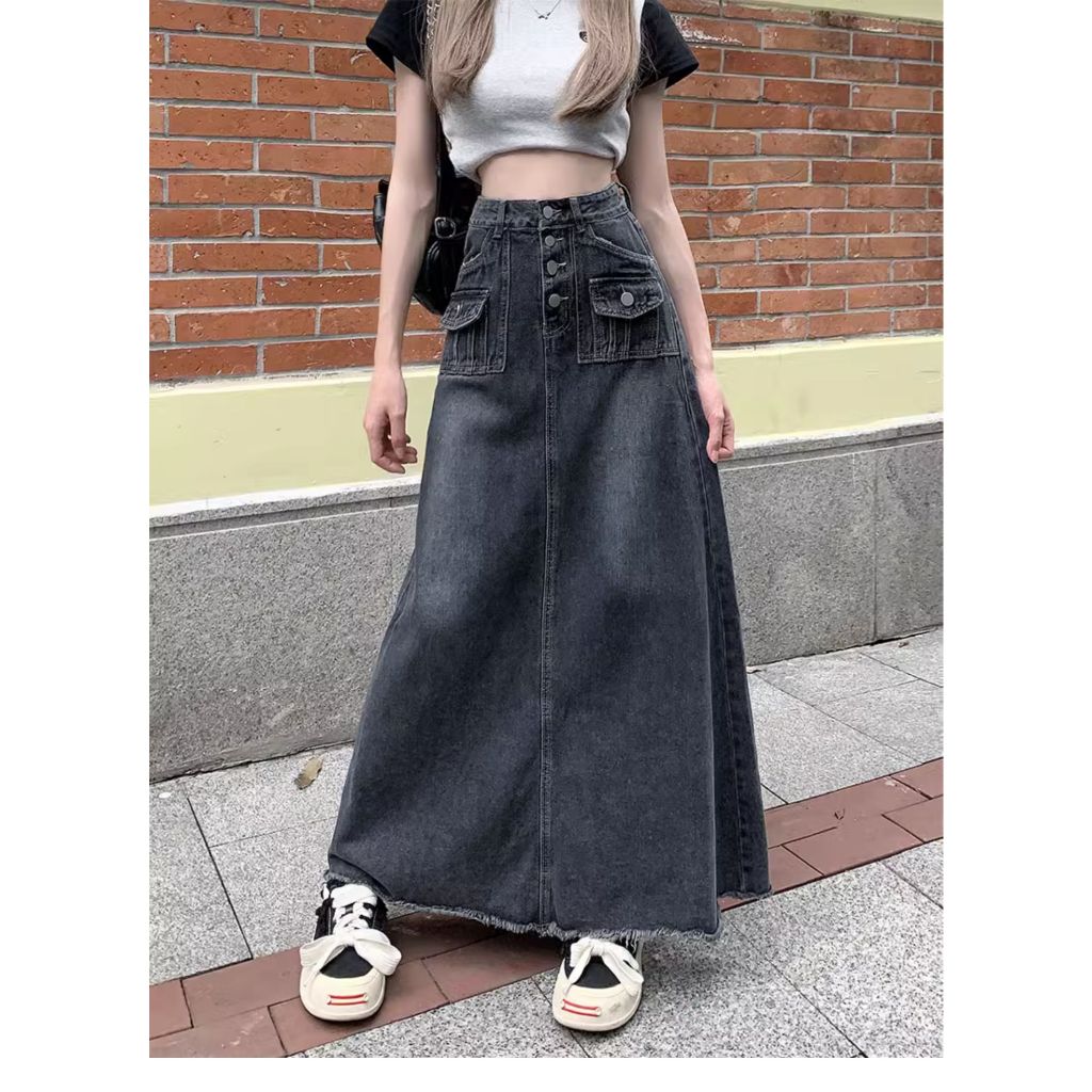 Jual XIAOZHAINV rok jeans wanita korea style rok panjang jeans high ...