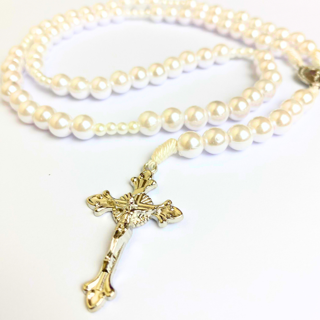 Jual Kumpulan Kalung Rosario Bapa Kami 77x parel ringan putih mutiara ...