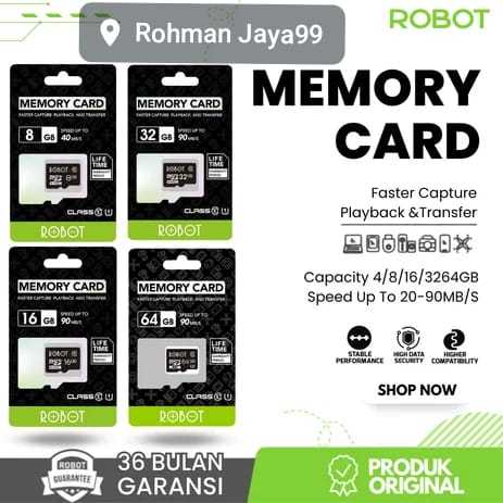 Jual MICRO SD 100% ORI ROBOT TF CARD Memory Card REAL KAPASITAS 64GB 32GB 16GB 8GB 4GB KARTU ...