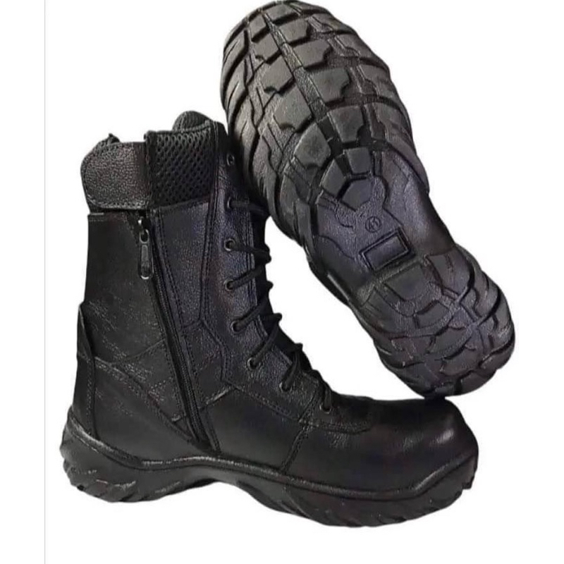 Jual Sepatu Pdl Kulit Asli Ujung Besi Sol Karet Jahit Keliling Tali Resleting | Shopee Indonesia