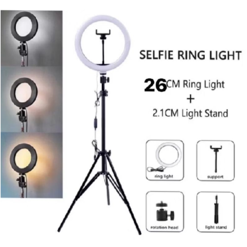 Jual Lampu RING LED 3 Warna Ukuran 26CM+Tripod 2 Meter. | Shopee Indonesia