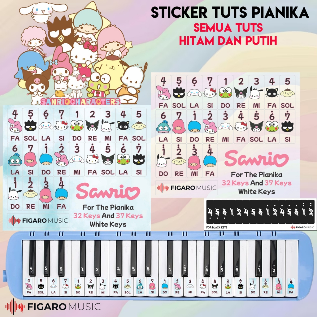 Jual Stiker Pianika Transparant SANRIO 37 Keys, 32 Keys - Sticker Tuts ...