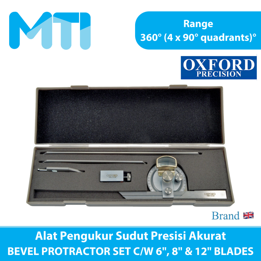 Jual OXFORD SET Alat Pengukur Sudut Presisi Akurat + 1/2° Range 360° (4 x 90° quadrants)° Bevel ...