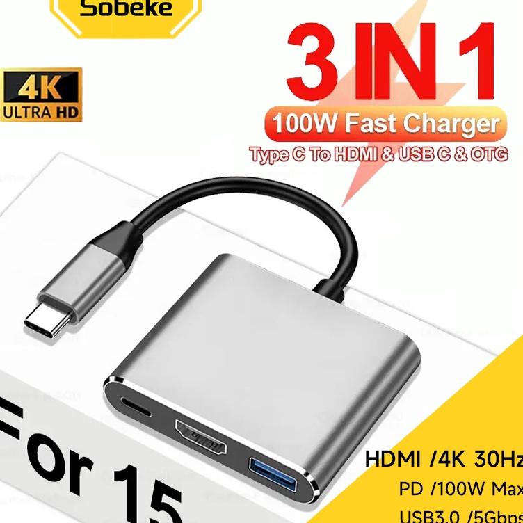Jual Update Harga Sobeke HDMI Adapter 3 IN 1 Type c To HDMI Adapter Type c OTG Hub Hdmi 4k PD 31 ...