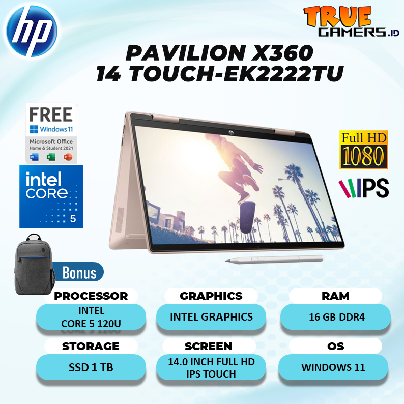 Jual Laptop HP Pavilion X360 14 Touch CORE 5 120U 16GB 512GB W11+OHS 14 ...