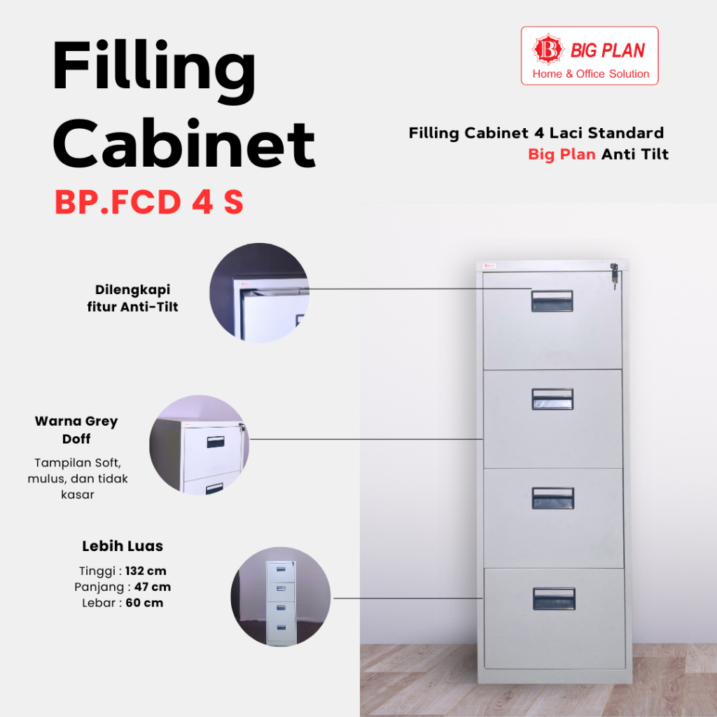 Jual Big Plan Filling Cabinet Besi Baja 4 Susun laci Grey | Cabinet ...