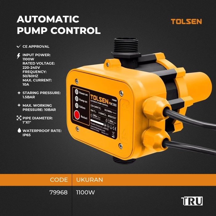 Jual Pompa Air Otomatis / Automatic Pump Control / Pressure pump 1100W Tolsen 79968 | Shopee ...