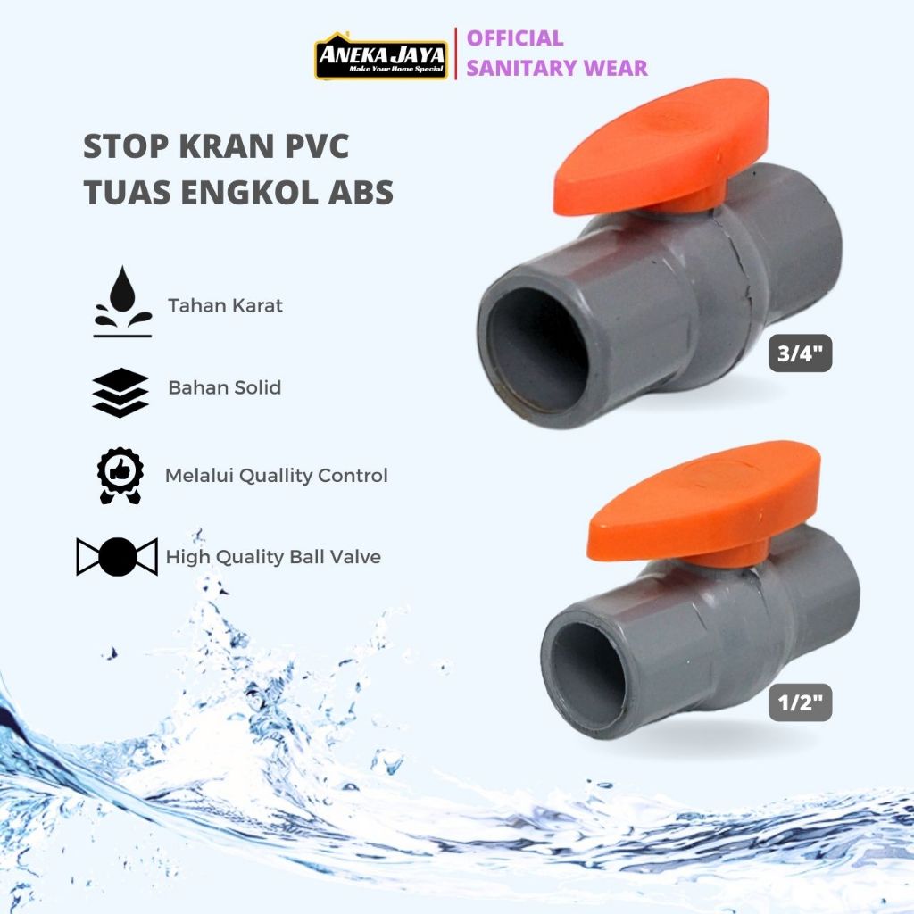 Jual Stop Kran Air PVC Ball Valve Pipa Ukuran 1/2 dan 3/4 Inch Tebal Awet Gagang Stainless ABS ...