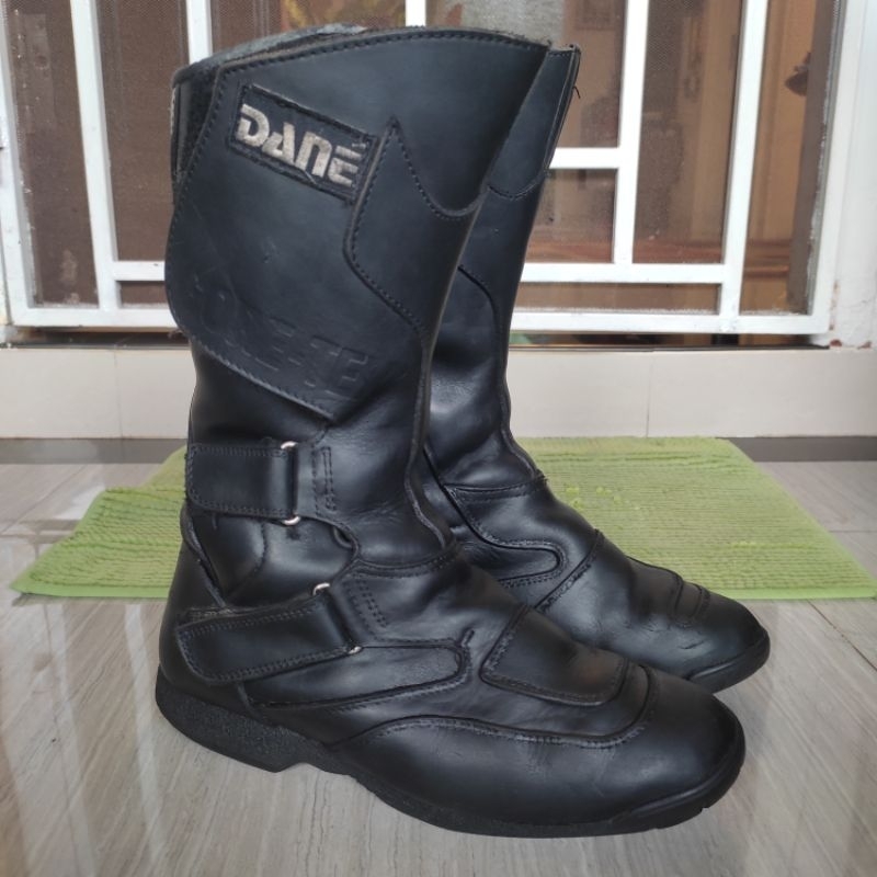 Jual Dane Moto Boots Biker Motor Full Black Leather Velcro Gore Tex ...