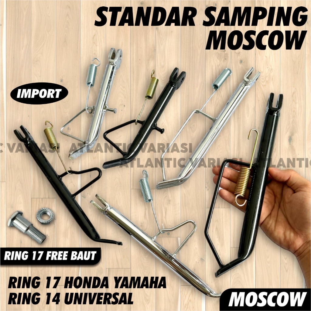 Jual STANDAR SAMPING MOTOR METIC IMPORT HONDA YAMAHA RING 17 RING 14 PADAT TEBAL CHROME HITAM ...